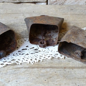 Antique Cow Bell Set of 3, Primitive Animal Bells, Hand Forged Metal ...