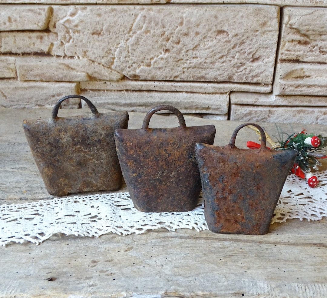 Antique Cow Bell Set of 3, Primitive Animal Bells, Hand Forged Metal ...