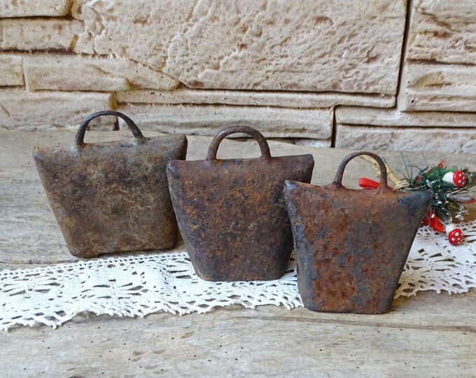 Antique Cow Bell Set of 3, Primitive Animal Bells, Hand Forged Metal ...