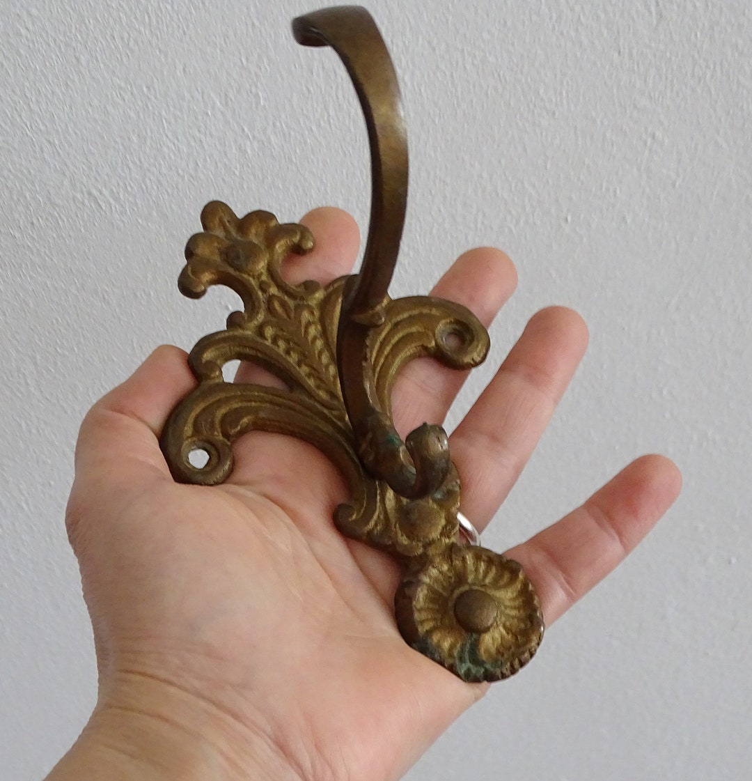 Large Vintage Wall Hooks, Set of 3 Metal Hooks, Antique Brass, Wall ...