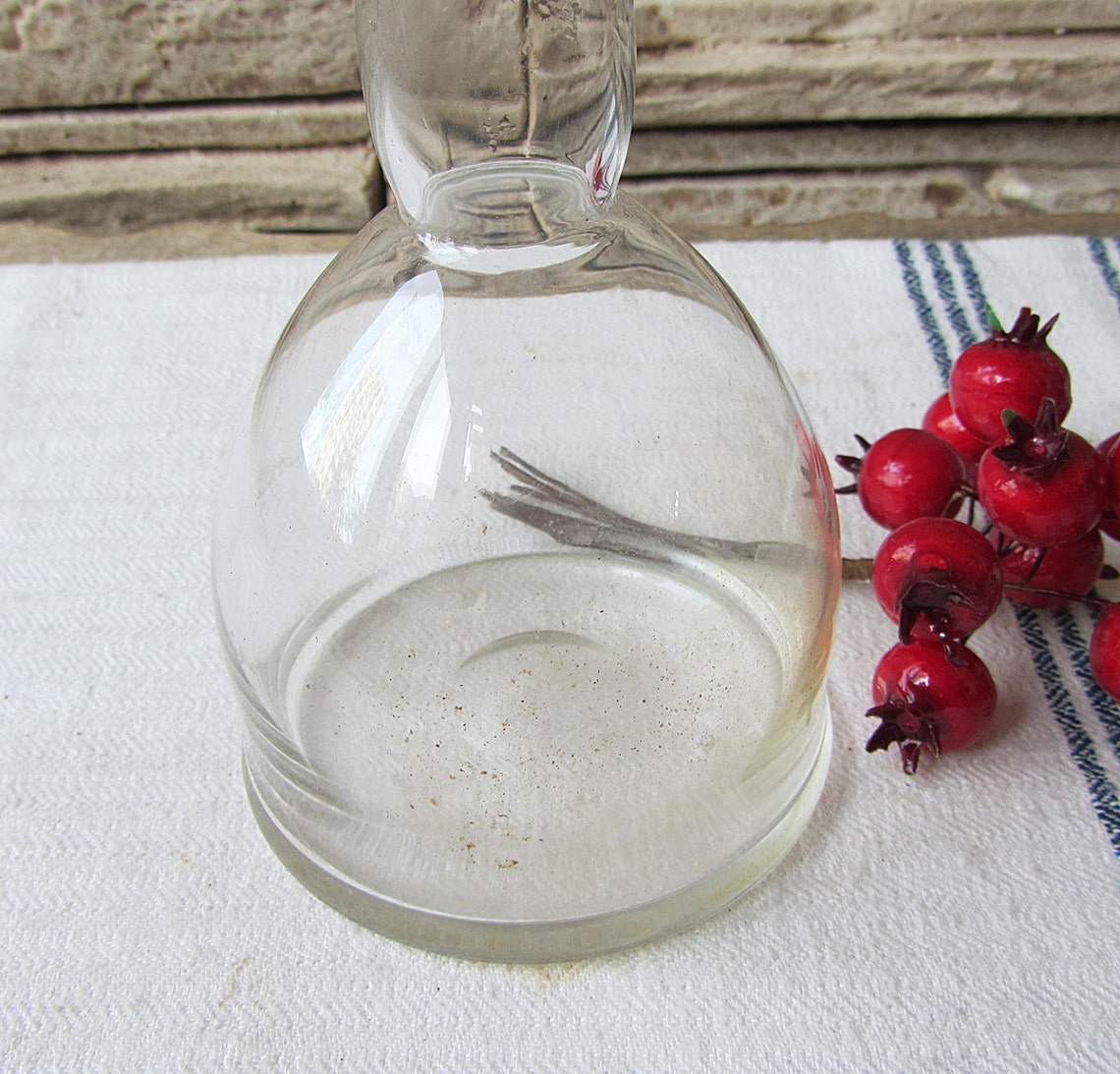 Vintage Glass Bottle with Blue Stopper Decanter Carafe Retro | Etsy