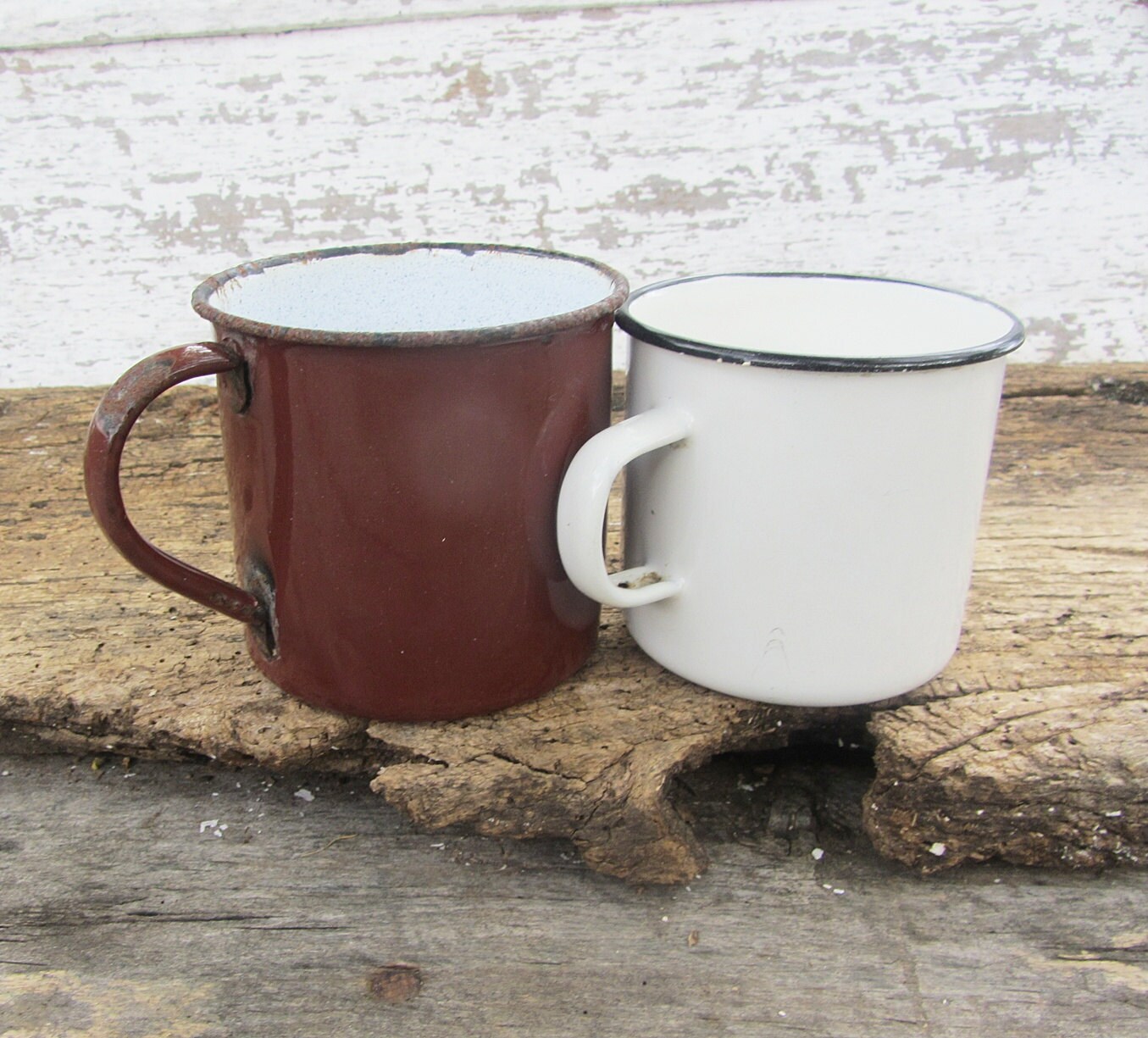 Vintage Enamelled Metal Cupsset of 2enamel Mugsoviet - Etsy