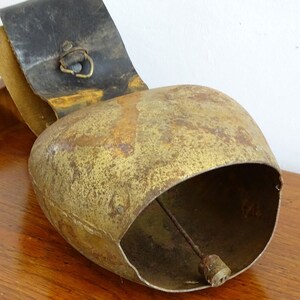 Very Large Antique Cow Bell With Leather Strap Primitive Collectible ...