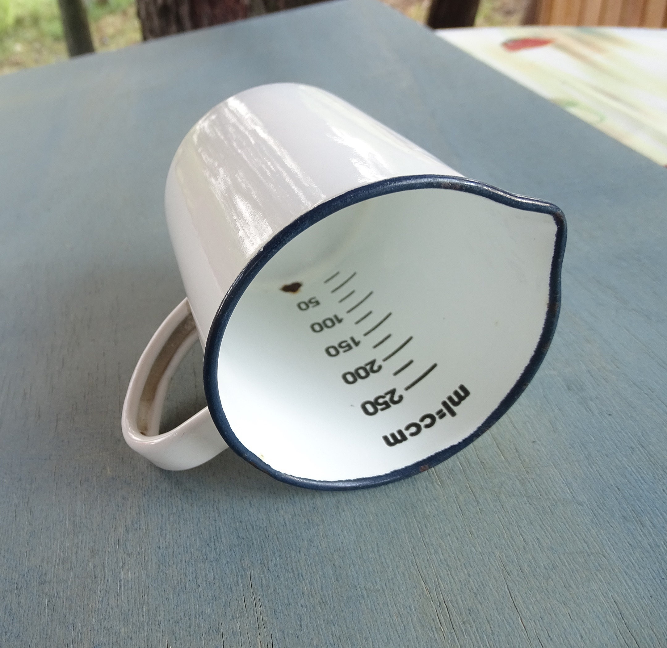 Vintage Enamel Measuring Cup With Handle, Enamel Mug, Retro Kitchen ...