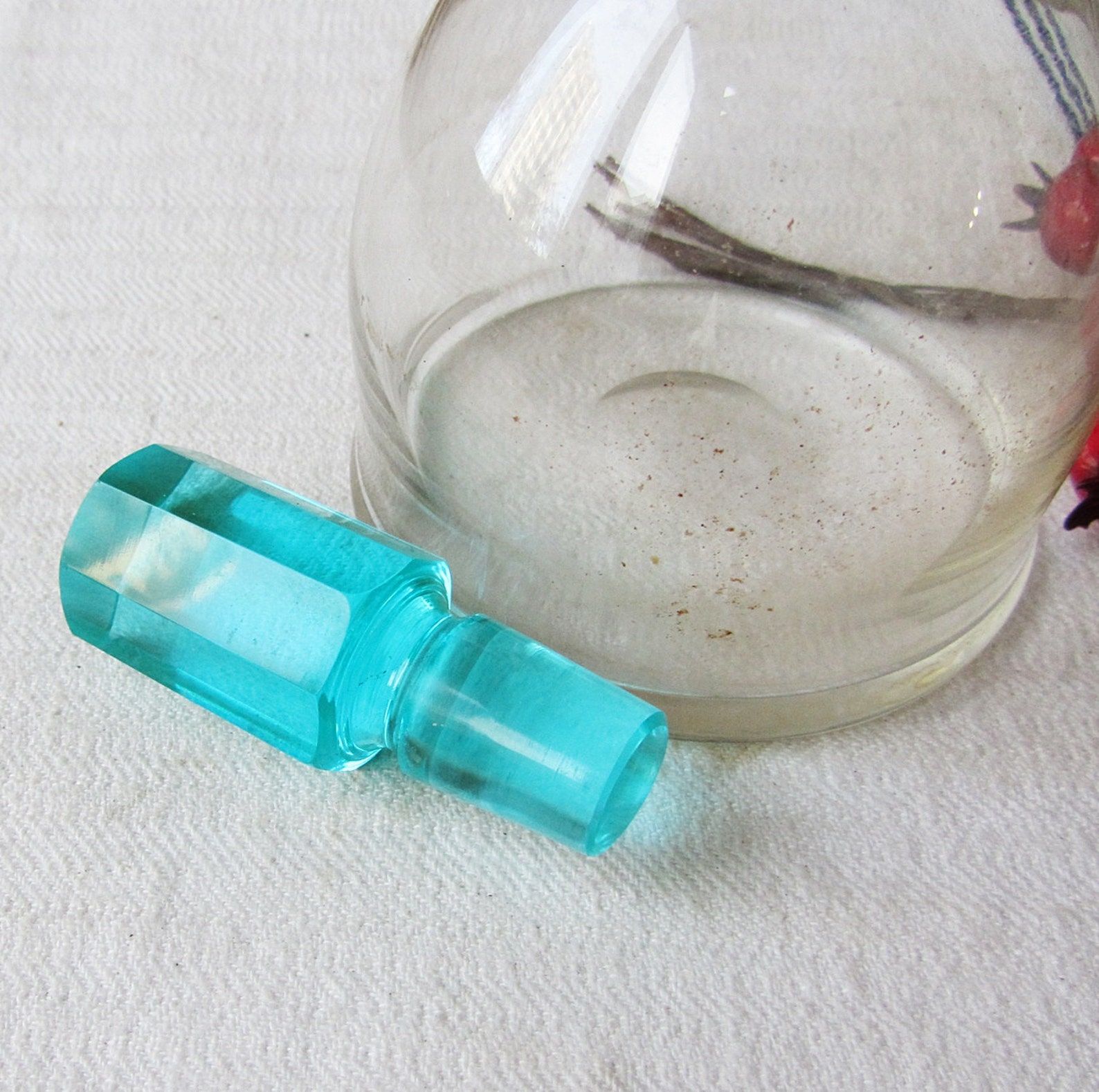 Vintage Glass Bottle with Blue Stopper Decanter Carafe Retro | Etsy