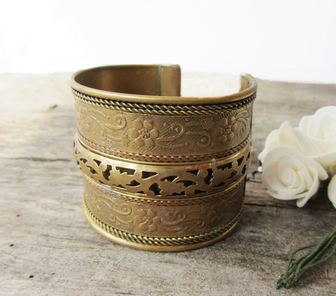 Vintage Cuff Braceletbrass Braceletvintage Jewelryfiligree - Etsy
