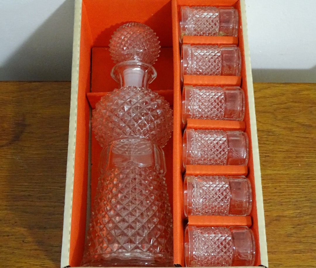 Vintage Glass Decanter With 6 Glasses, Austrian Decanter, Whiskey ...