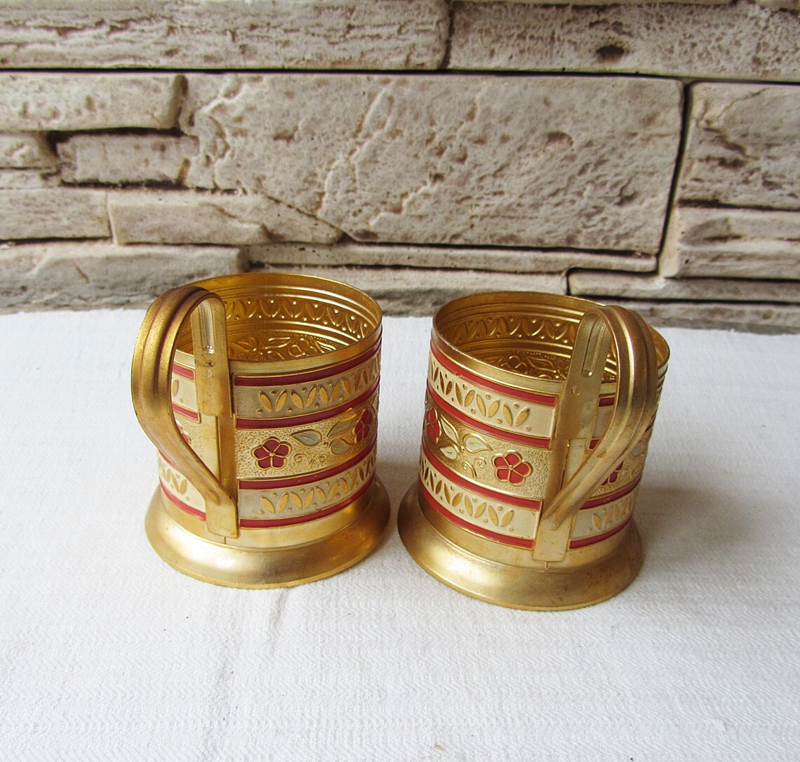 Vintage Russian Tea Glass Hoders With Enameled Flowersset of 2 - Etsy