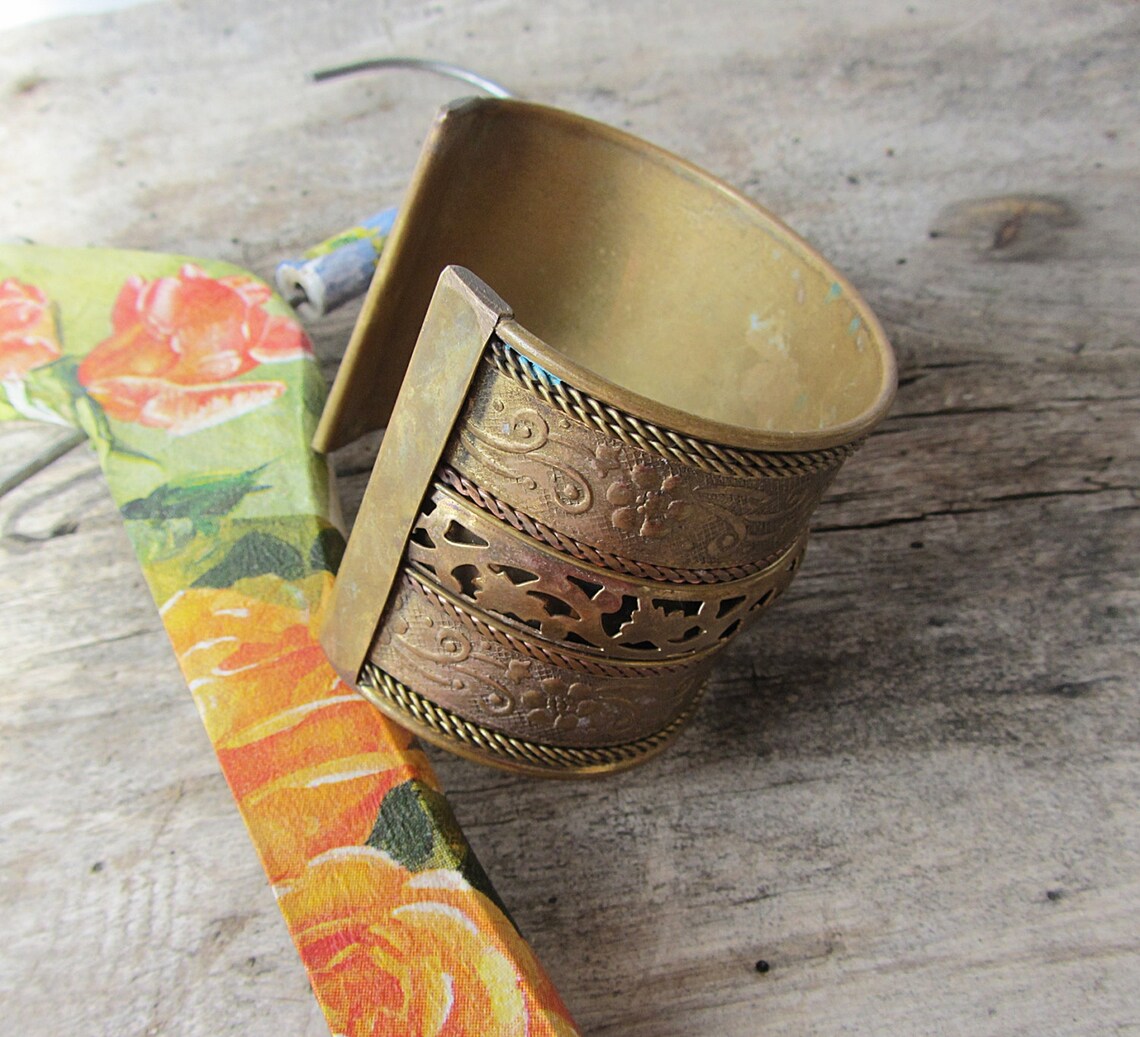 Vintage Cuff Braceletbrass Braceletvintage Jewelryfiligree - Etsy