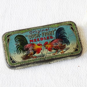 Ultra Rare Vintage Tin Box Original Cock-fight Needles Gramophone ...