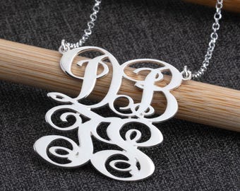 Sterling Silver Monogram Necklace: Custom Engraved Initial Pendant - Etsy