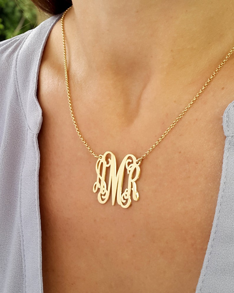 Gold Monogram Necklace Monogram Necklace 1'' Pendant - Etsy
