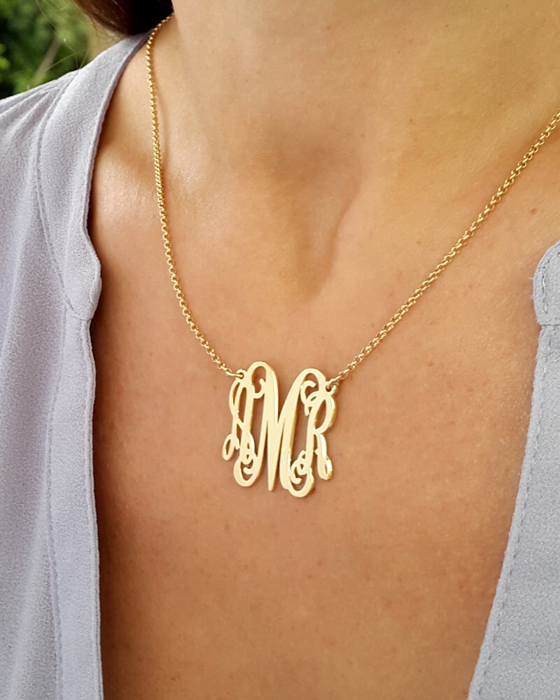 Gold Monogram Necklace Monogram Necklace 1'' Pendant | Etsy