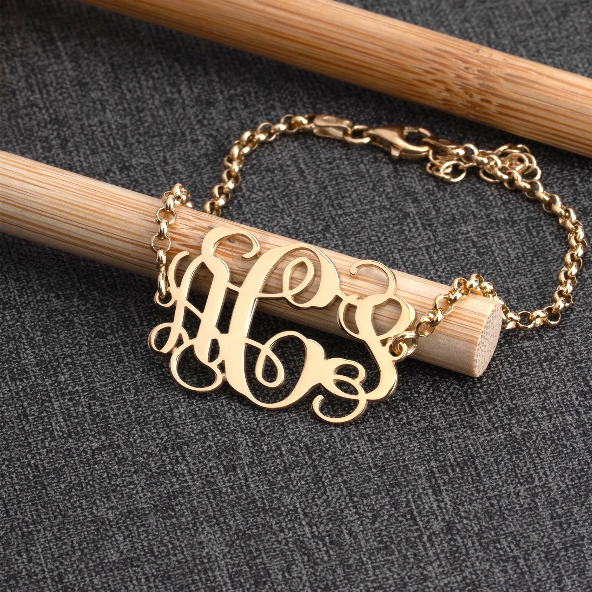 Custom Three Initial Monogram Bracelet, Sterling Silver Personalized ...