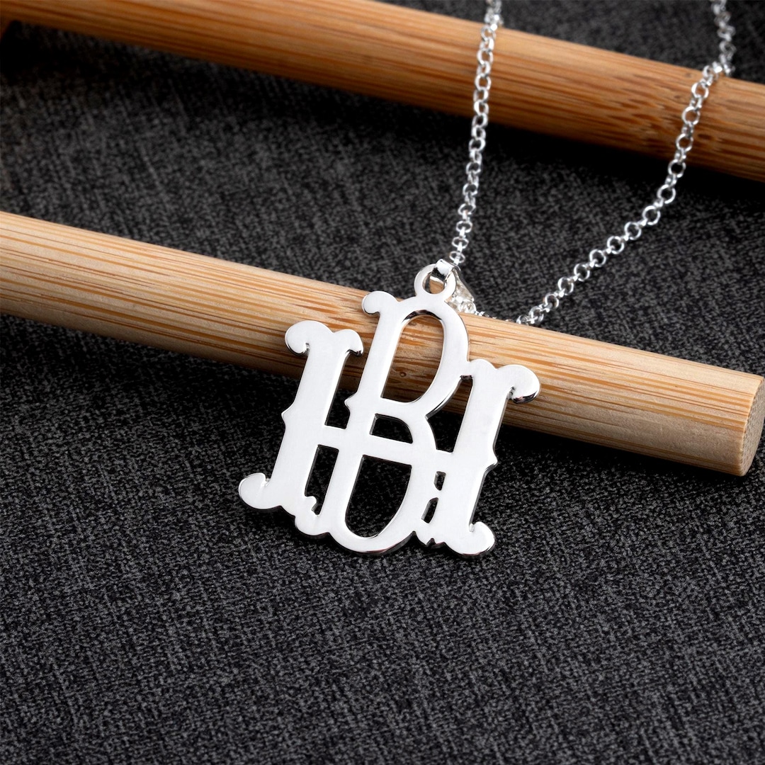 Monogram Two Initial Necklace 1 Inch - Personalized Sterling Silver ...