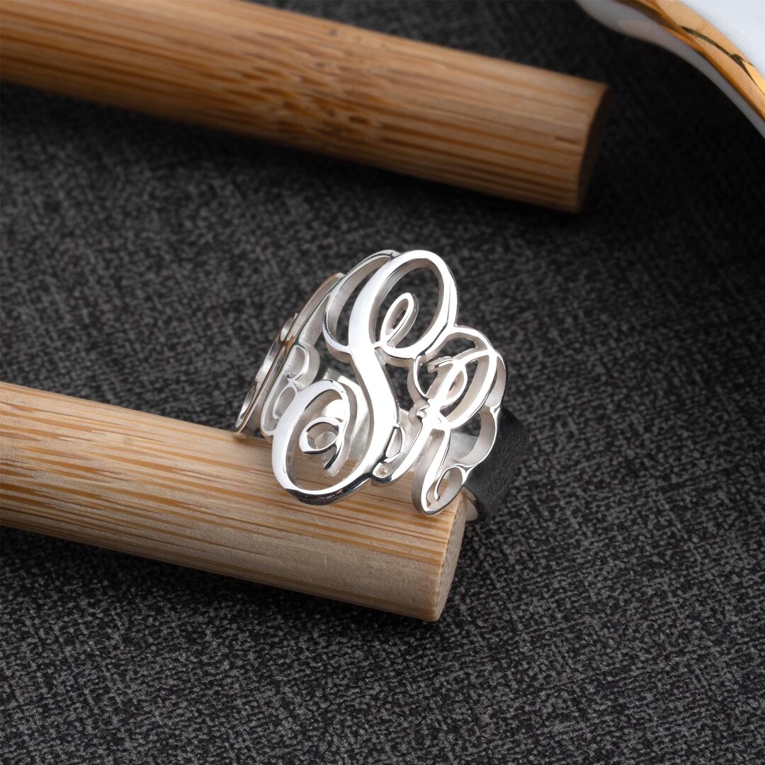 Chunky Monogram Ring, Sterling Silver, 3 Initials Name - Personalized ...