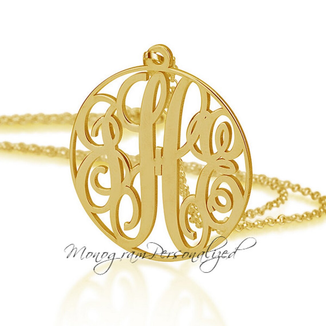 Circle Monogram Necklace 1.2'' Monogrammed Pendant 3 | Etsy