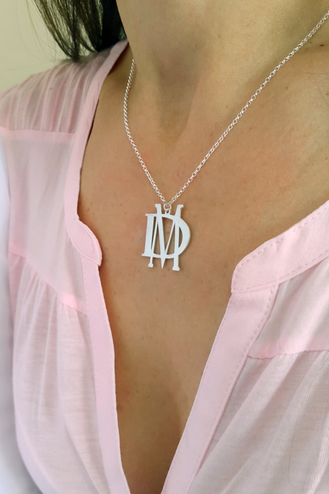 Personalized Initial Necklace Silver 2 Initials Necklace | Etsy