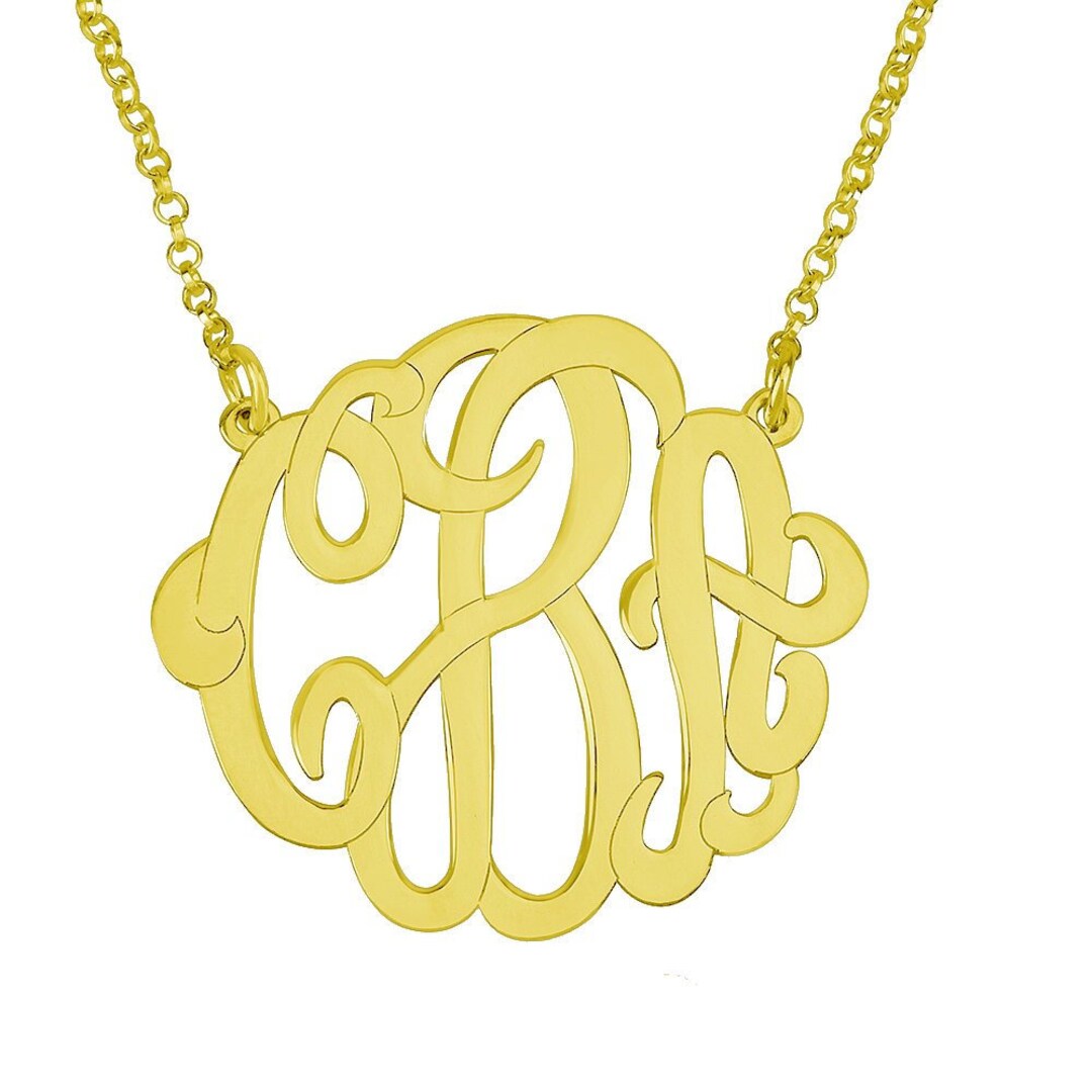 14K Solid Gold Monogram Necklace - Choose Your Monogram Size - Etsy