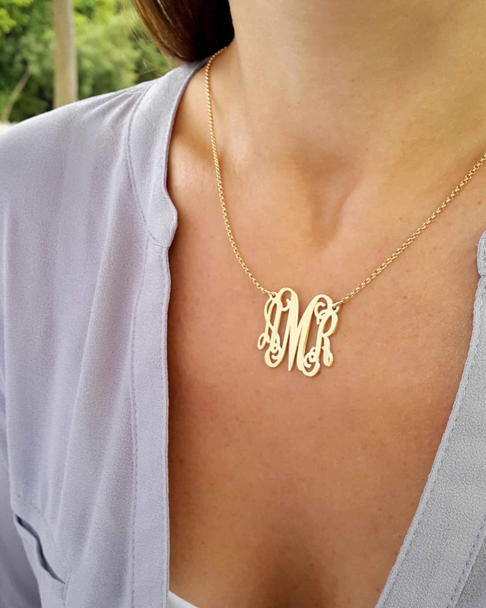 Gold Monogram Necklace Monogram Necklace 1'' Pendant - Etsy