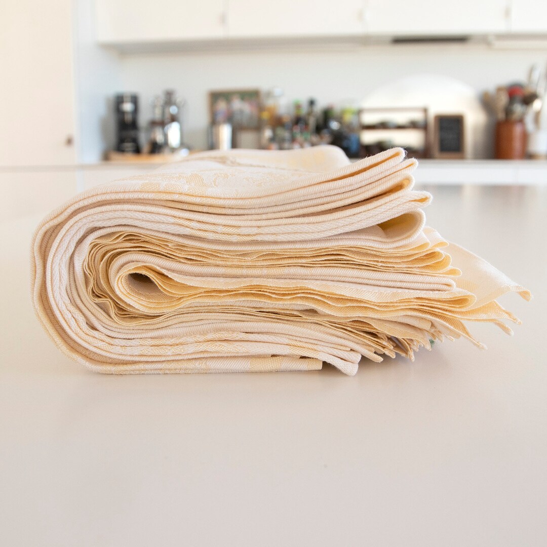 Yellow Pale Vintage Napkins, Creme Damask Linens, Cotton Linen Silk ...