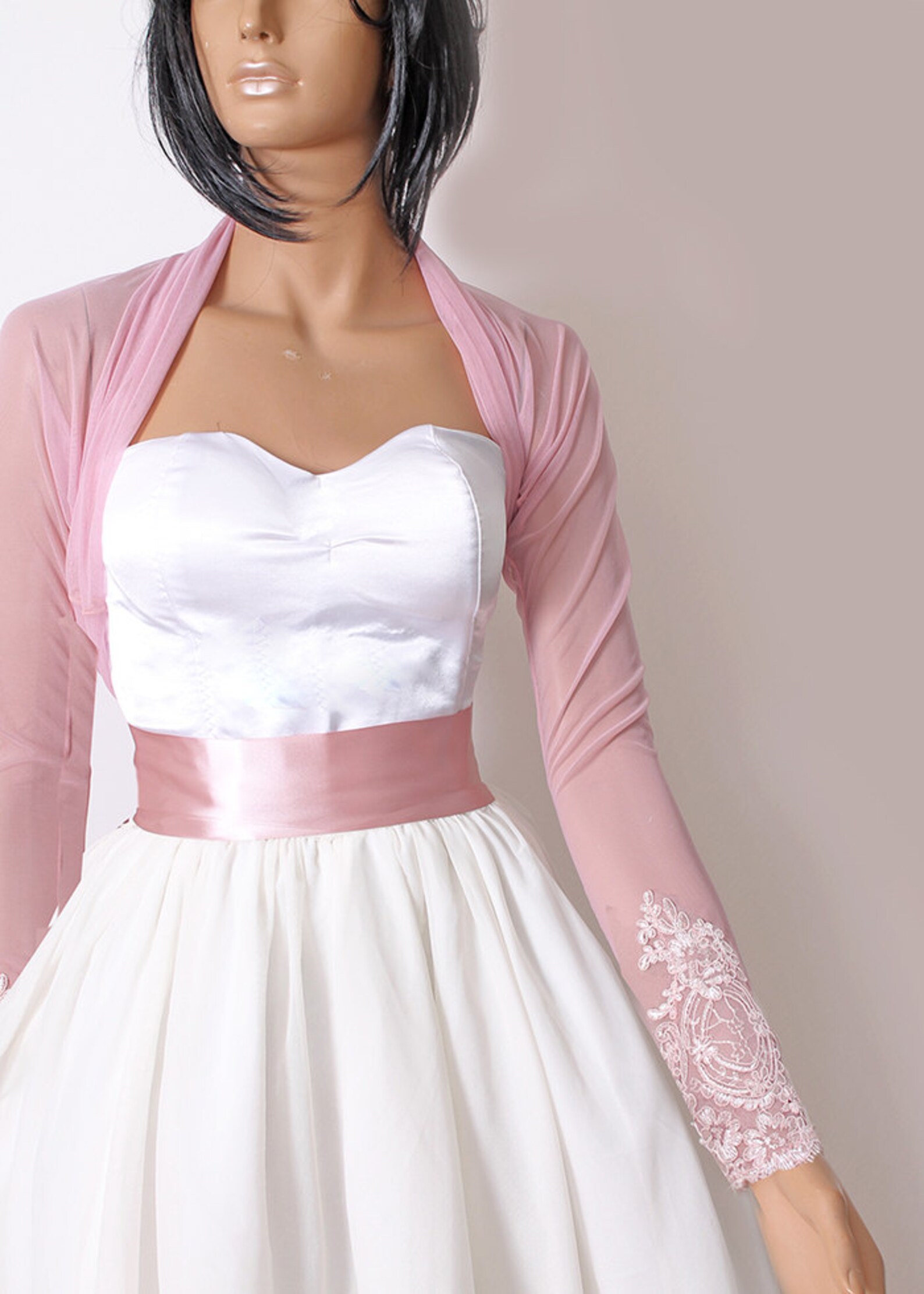 Bridal Tulle Blush Pink Jacket Bolero Long Sleeves Wedding - Etsy