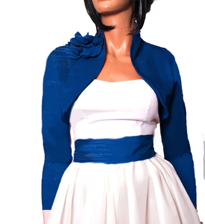 Wedding Cover up , Bridal Taffeta Jacket ,navy Blue Bolero Long Sleeve ...