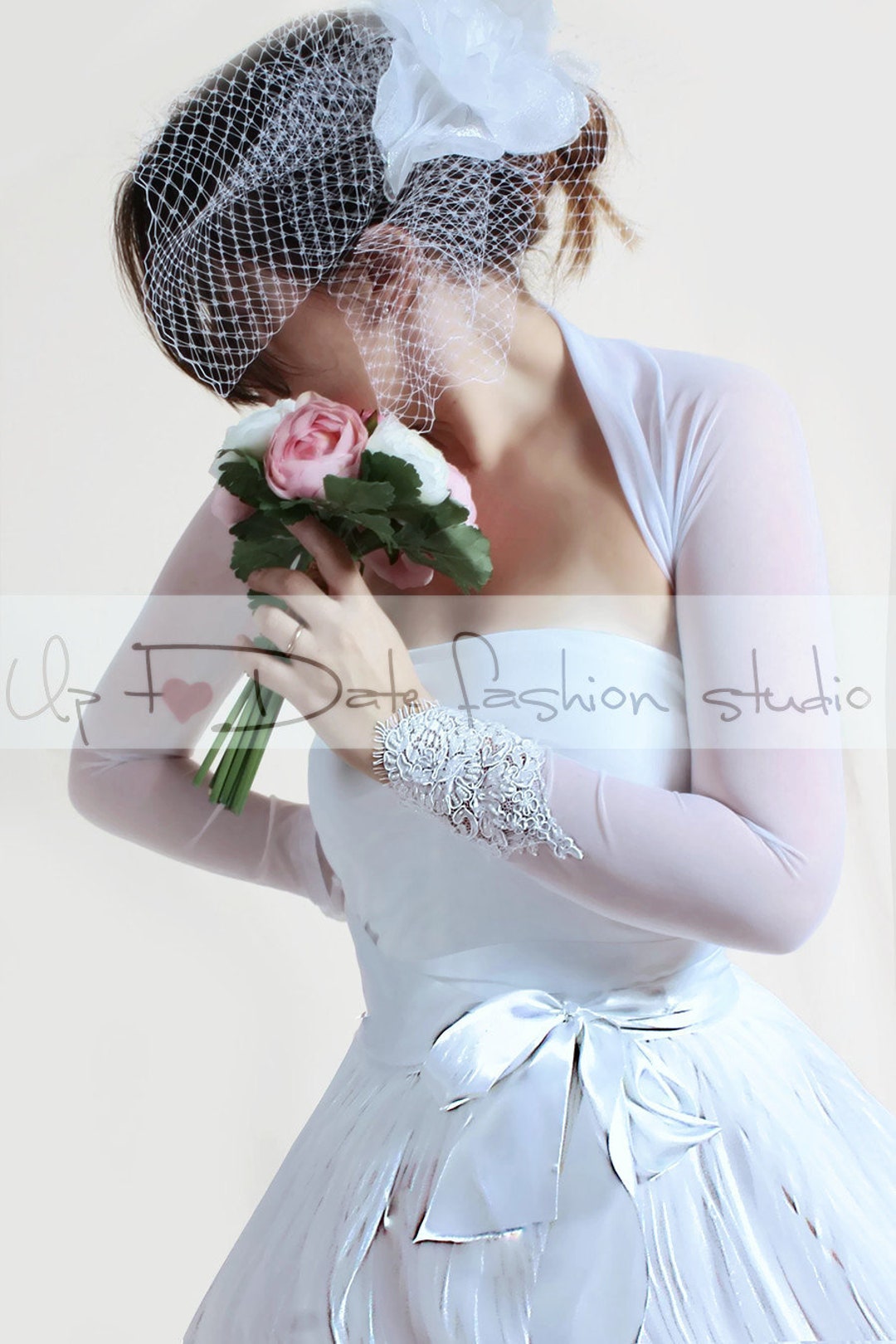 Bridal Tulle Jacket Long Sleeves With Beautiful Lace Cuffs , Wedding ...