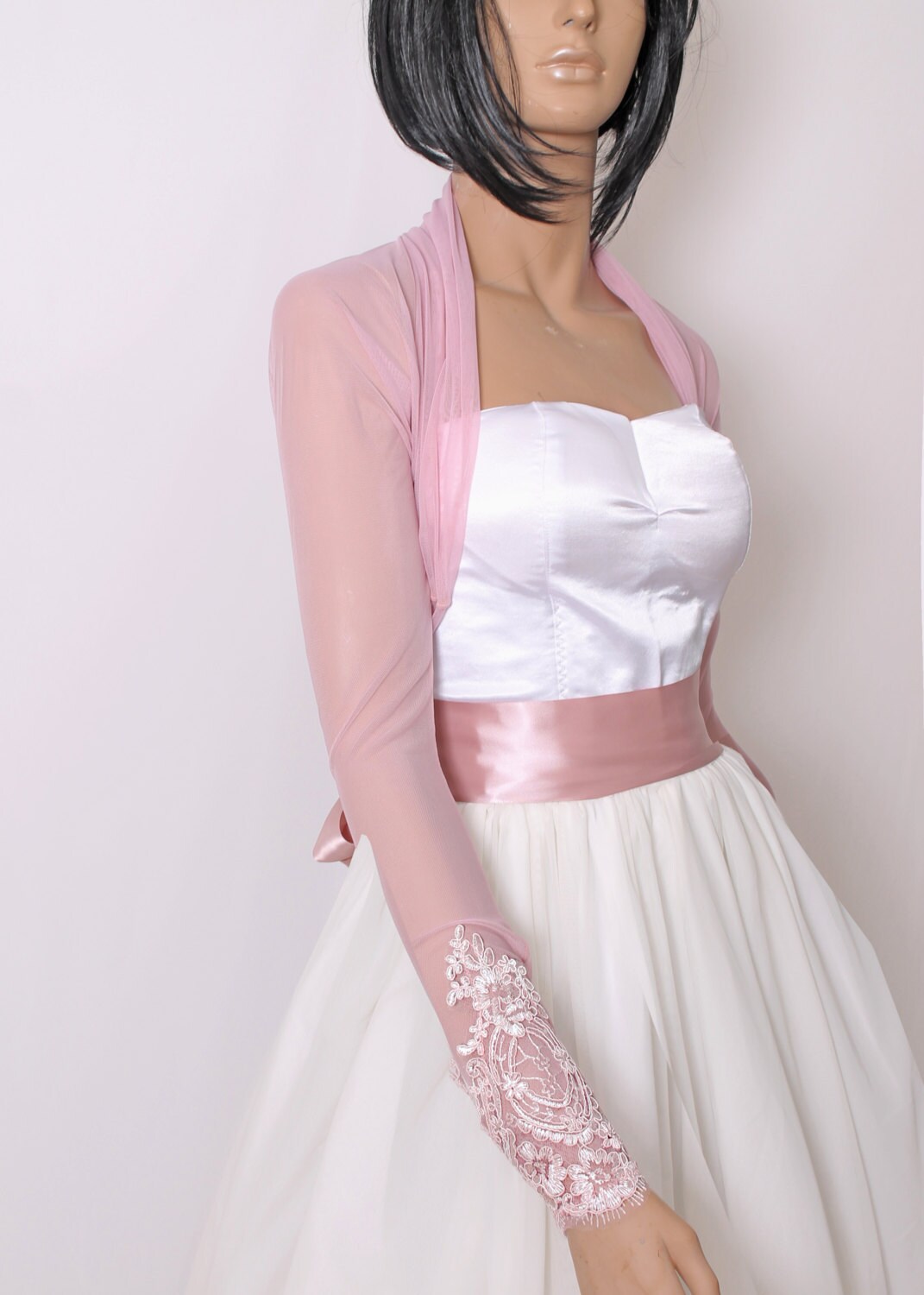 Bridal Tulle Blush Pink Jacket Bolero Long Sleeves Wedding - Etsy