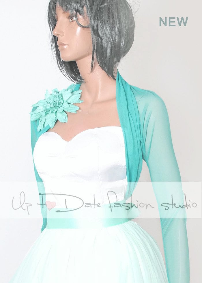 Wedding Tulle Cover Up Turquoise Bridal Long Sleeve Jacket | Etsy