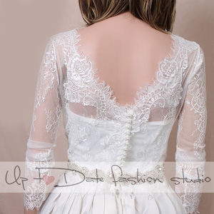 Wedding Lace Top, off White Bridal Lace Cover up - V Back With Sleeve ...