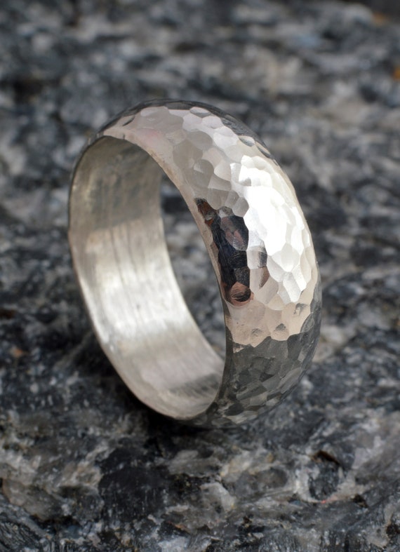 Sterling silver solid 8mm D-shaped hammered ring 925 handmade | Etsy