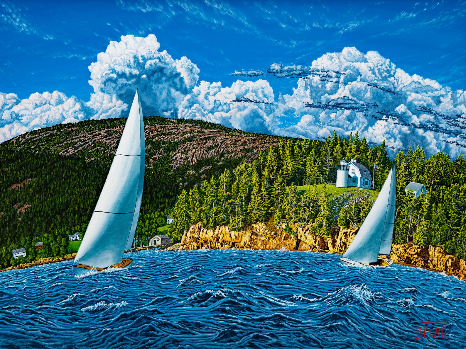 Bear Island - a Painting of a Sailboat Race in Acadia National Park ...
