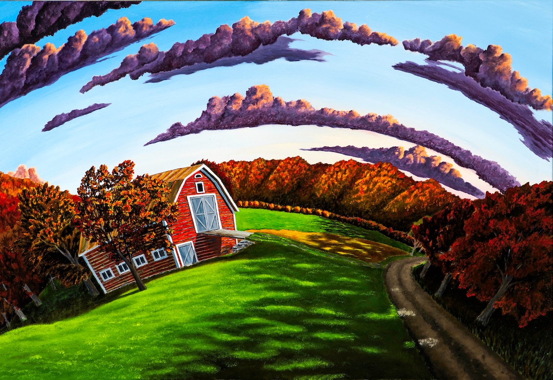 Autumn Dale - a Whimsical Painting of a Barn in Vermont With Bold ...