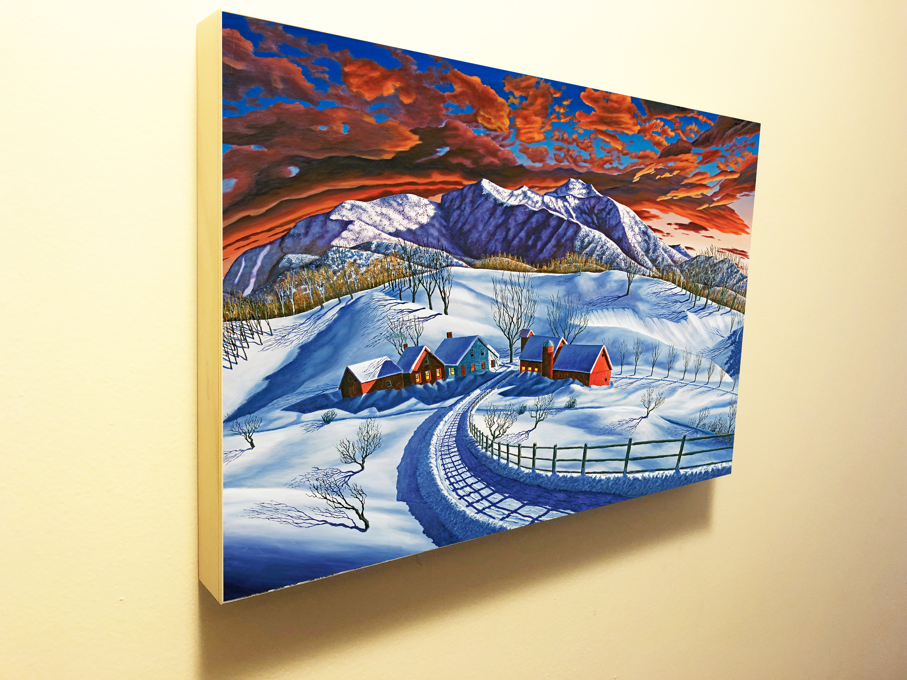 Mt. Mansfield - Painting of the Eastside With Vermont Farmhouse and Red ...