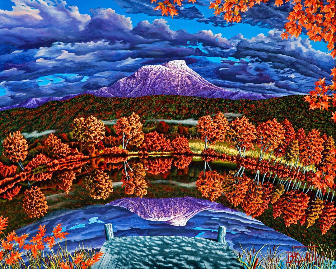 Camels Hump - Painting Depicting the Snow Capped Mountain in Fall ...