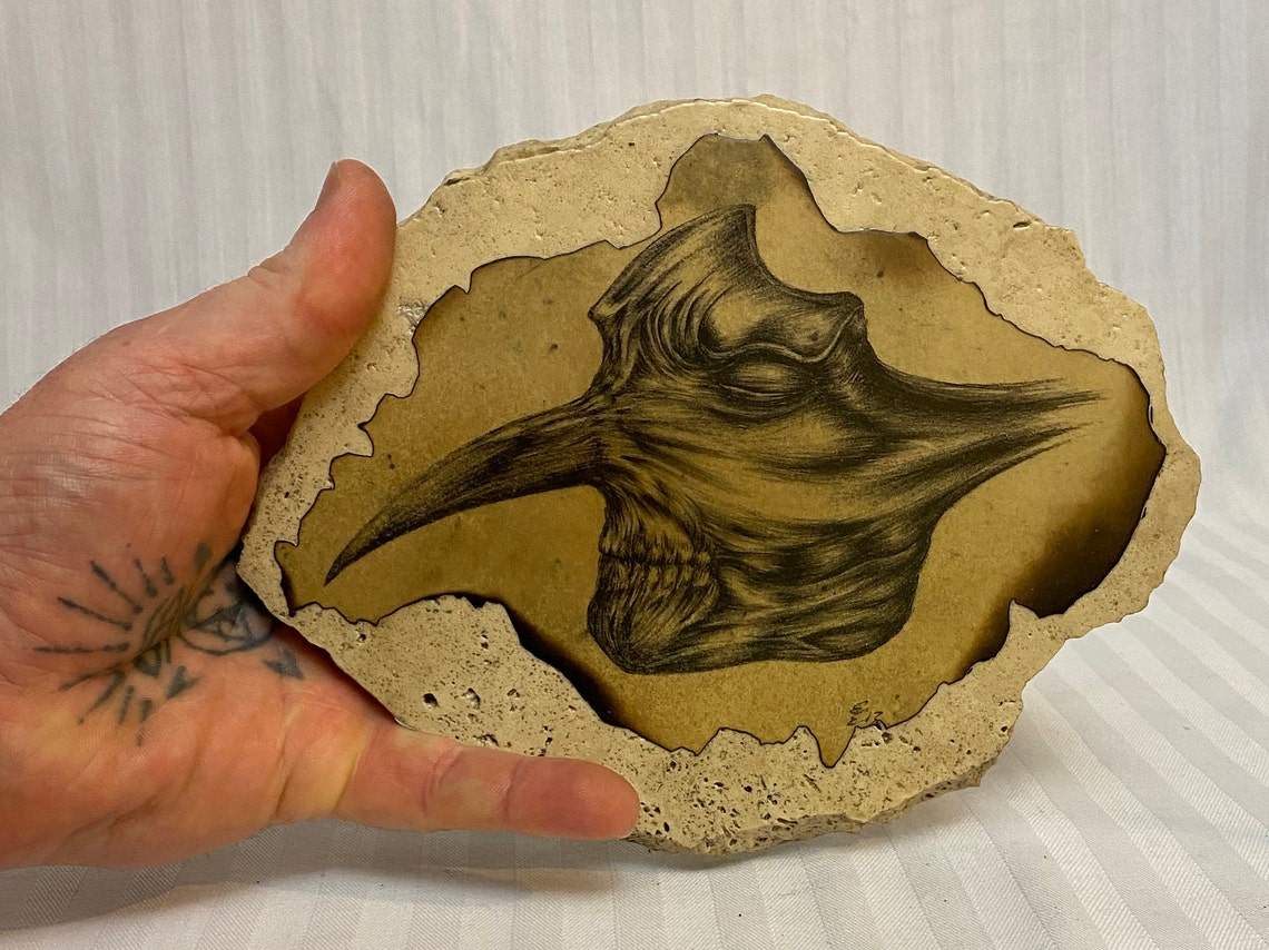 Pen and ink drawing on stone | Etsy