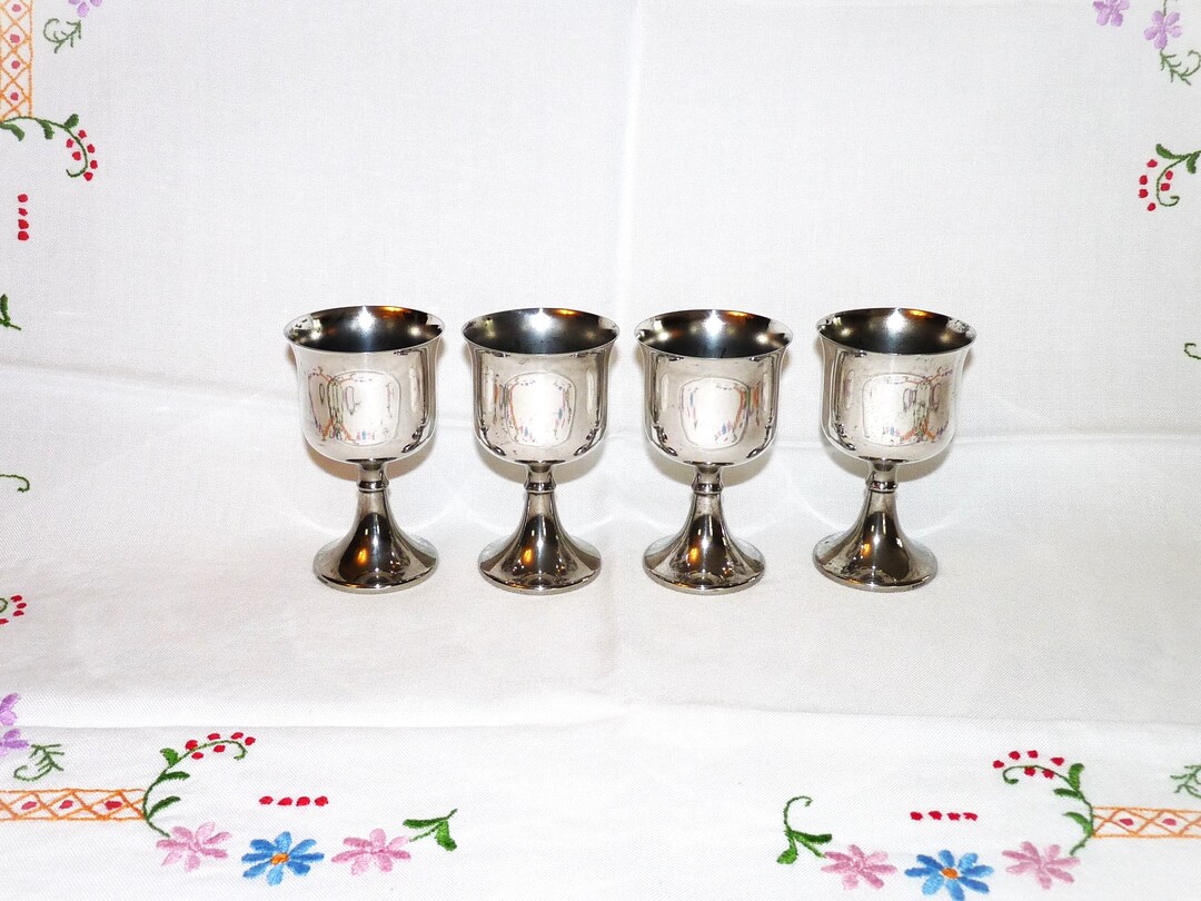 Ianthe Silver Goblets X 4, Small Goblets X 4, Worn Silver Plate, Made ...