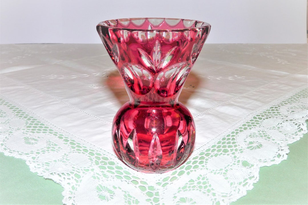 Nachtmann Crystal Vase, Bamberg Pattern, Ruby Red Glass, Cut to Clear ...