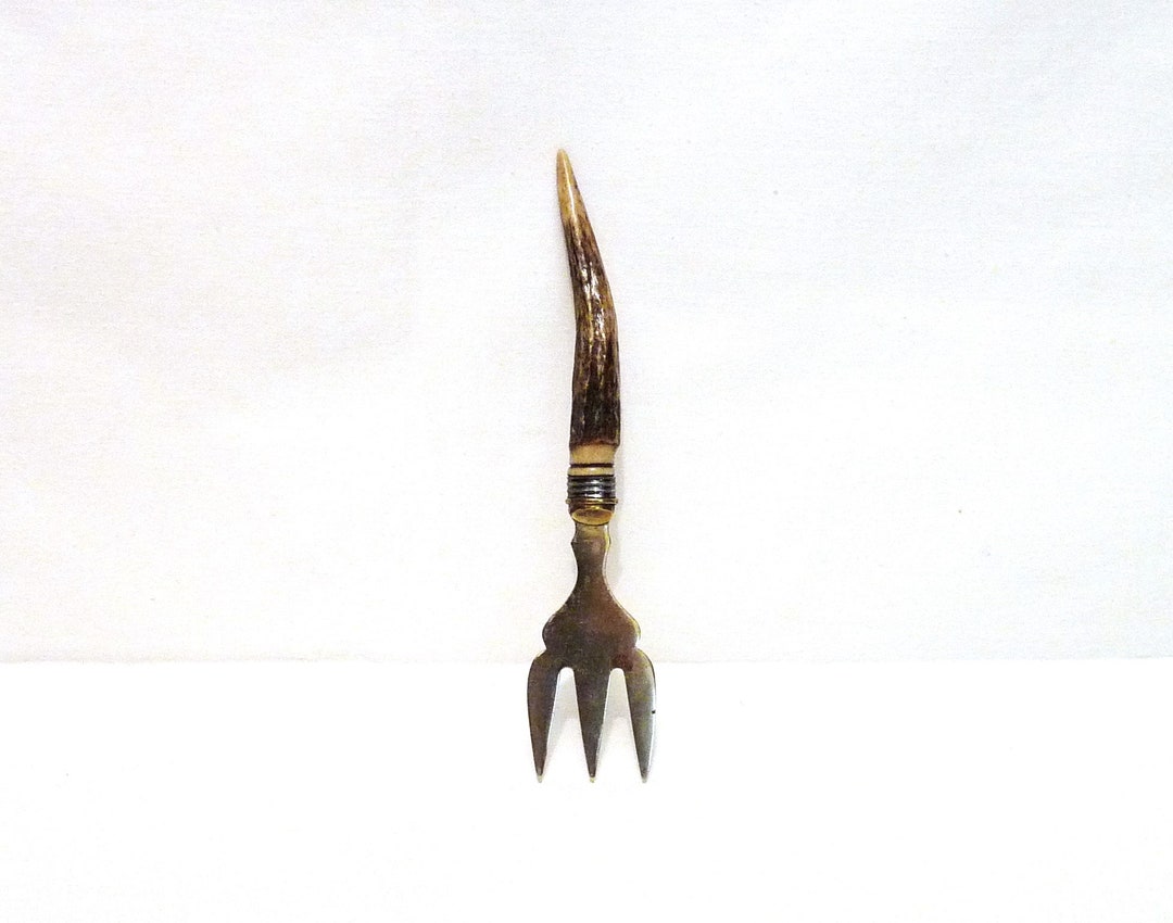 Bread or Toast Fork, Cake Fork, Antler Handle, Trident Tines, Silver ...