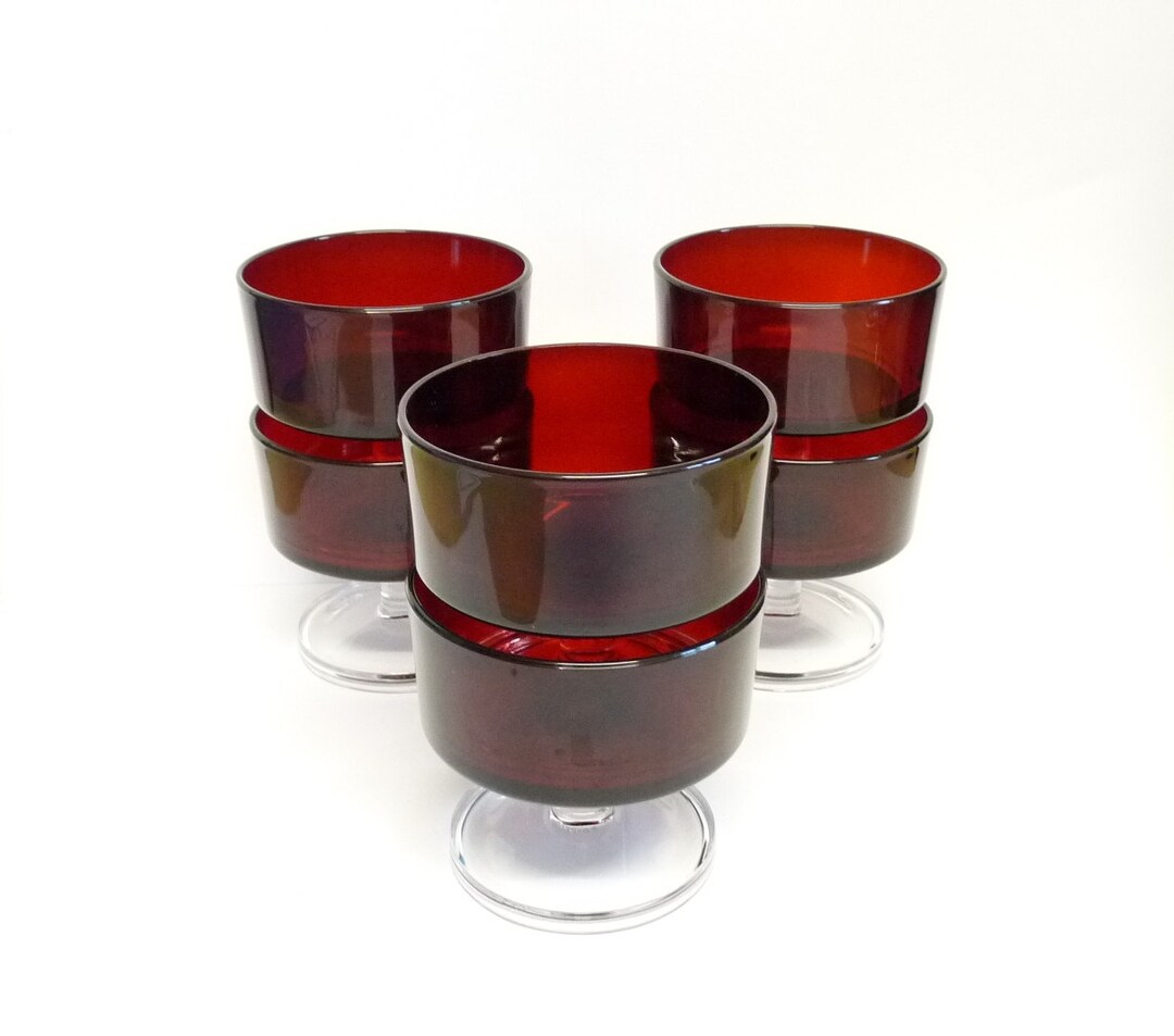 Cristal D'arques Durand Cavalier Ruby Red Sherbert or Dessert Bowls X 6 ...