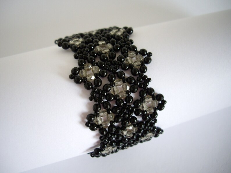 Black Bracelet, Black Pearl Bracelet, Beadwork Bracelet, Black Diamon ...