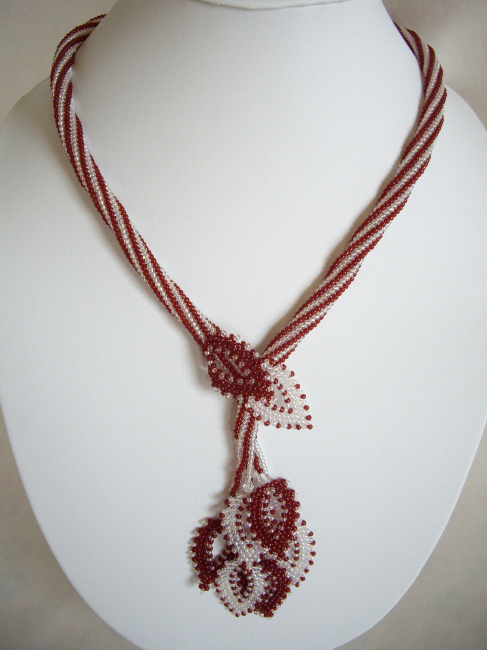 Red&crystal Leaves Necklace Herringbone Rope Necklace - Etsy