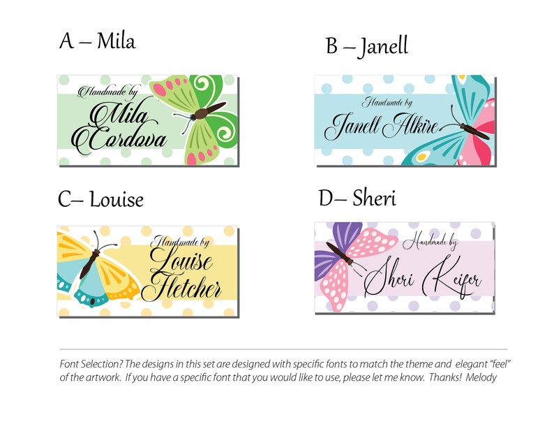 Custom Name Labels Colorful Butterfly Art Bright Designs - Etsy