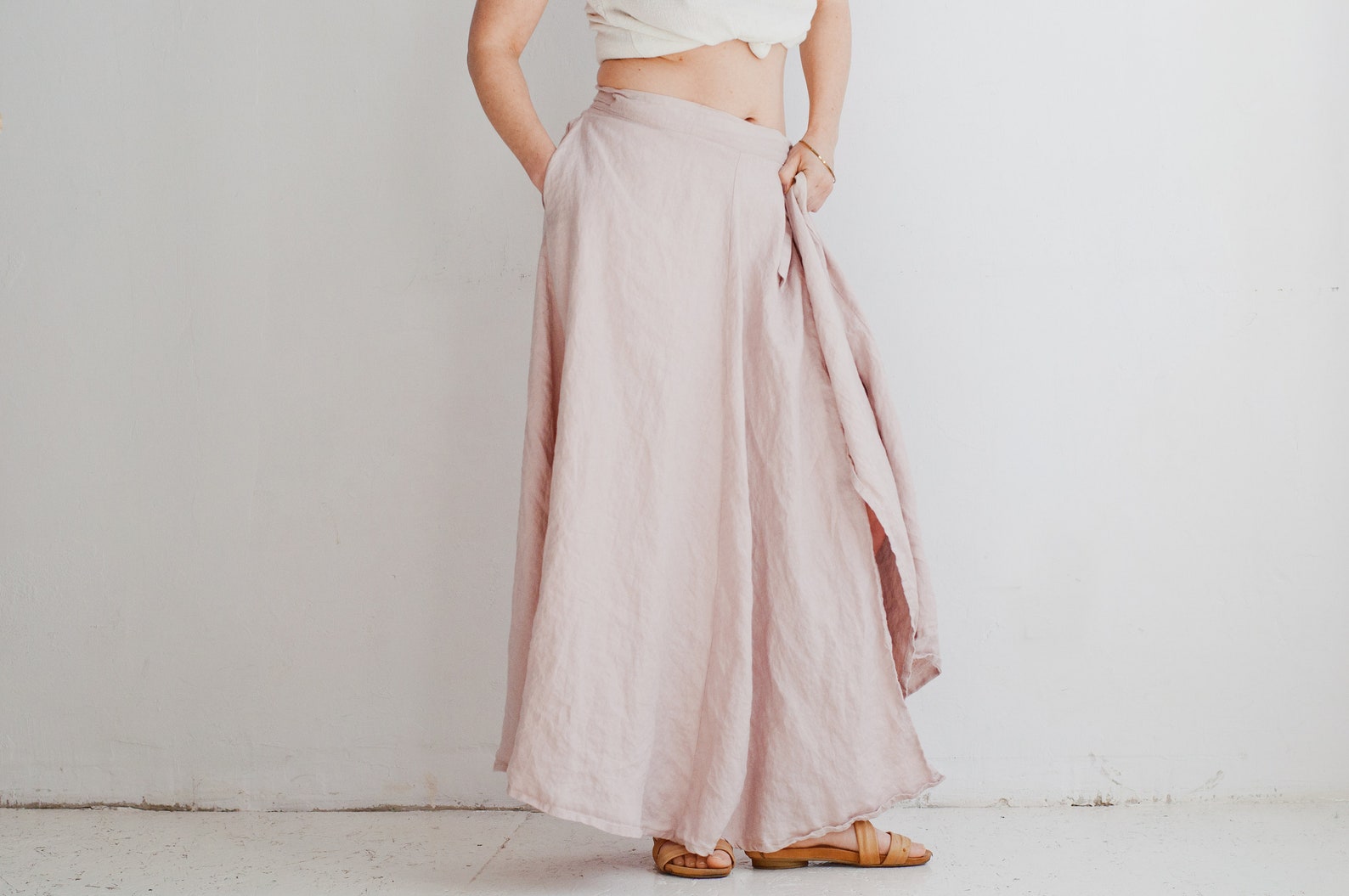 Maxi Linen Wrap Skirt With Deep Side Pocket WILD A Line | Etsy