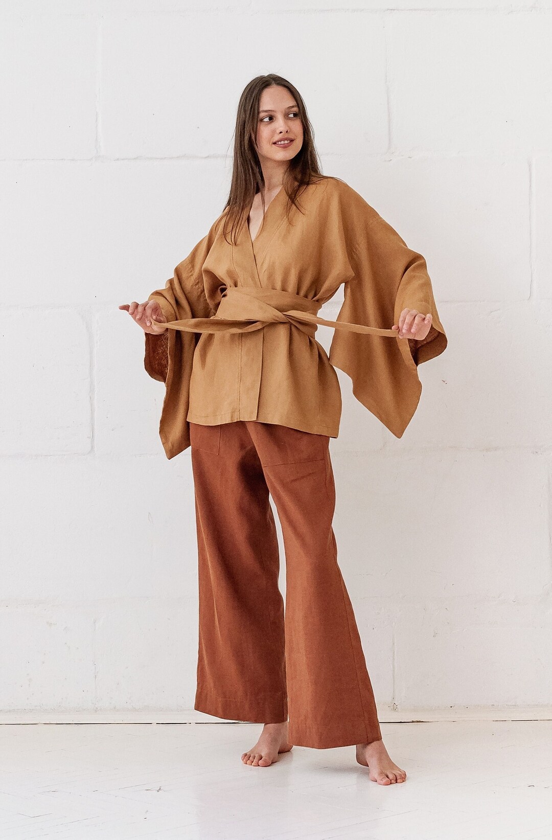 Linen Kimono Toffee HAORI Kimono Wrap Blouse Linen Kimono - Etsy