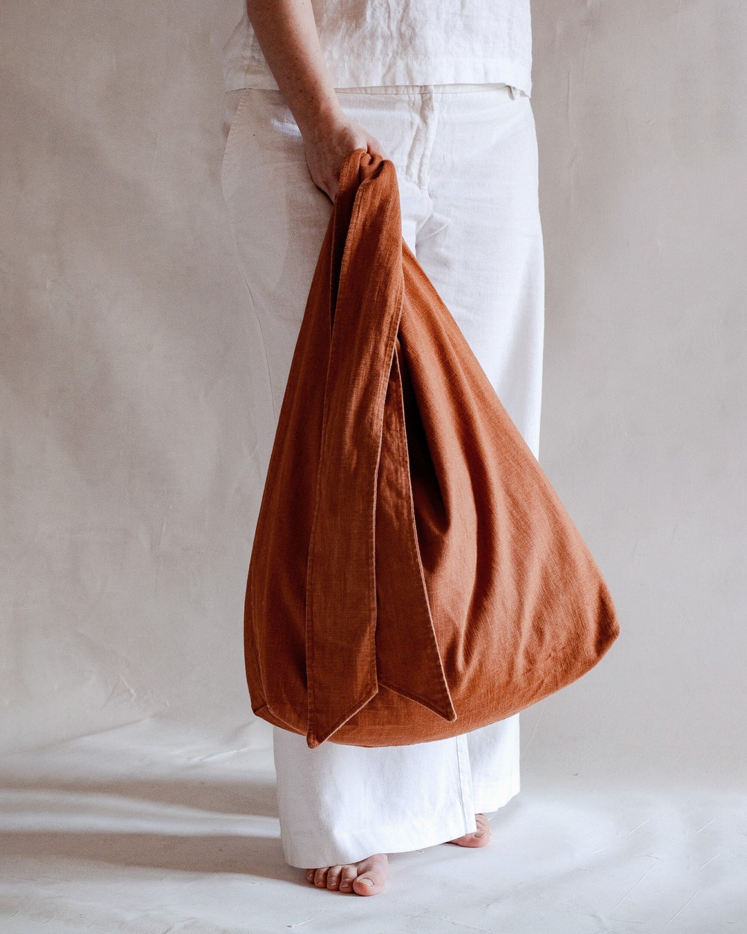 Rusty Brown Linen Tote Bag DAILY, Large Shoulder Bag, Linen Oversize ...