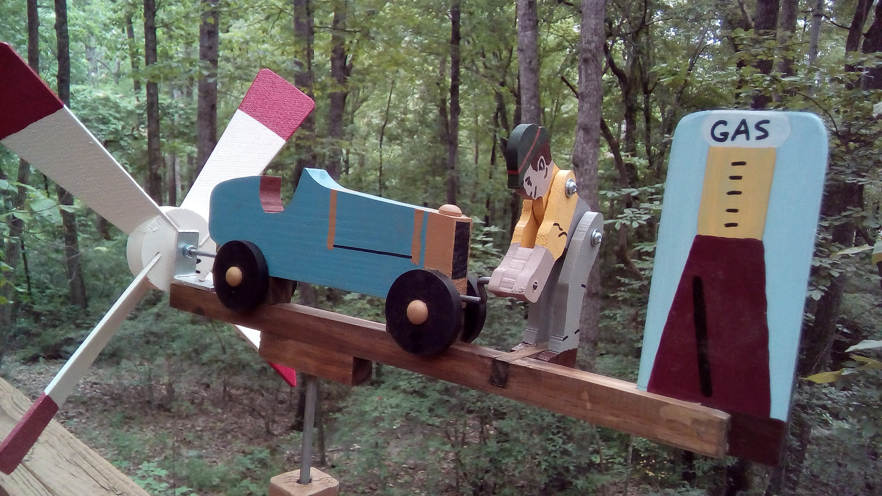 Man cranking car whirligig cedar PT pine painted ready to | Etsy