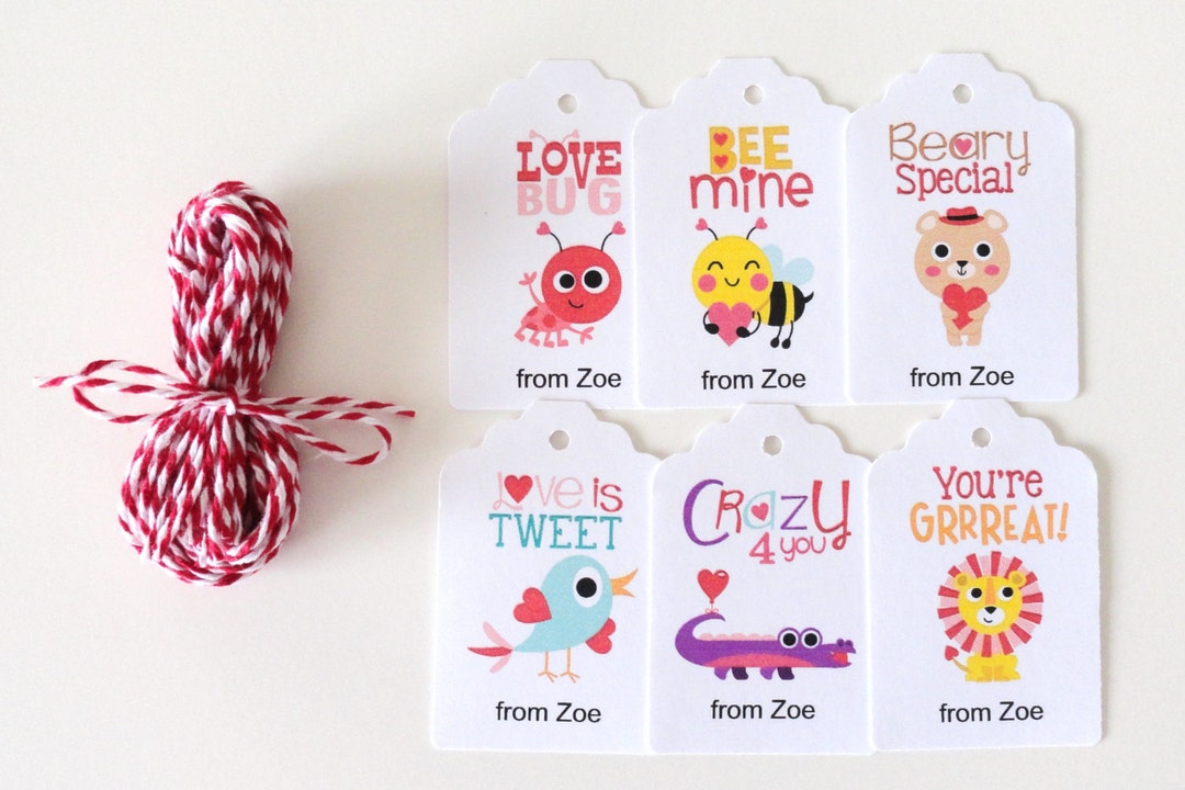 Kids Valentines Day Gift Tags With Twine, 2 X 1.5 Tags Personalized ...