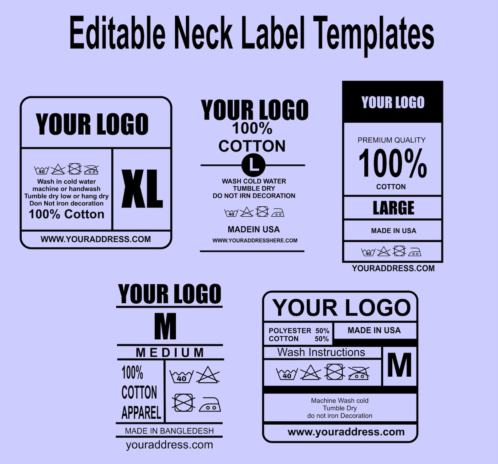 5 Editable Neck Label Templates, No Canva Needed Digital Download Post ...